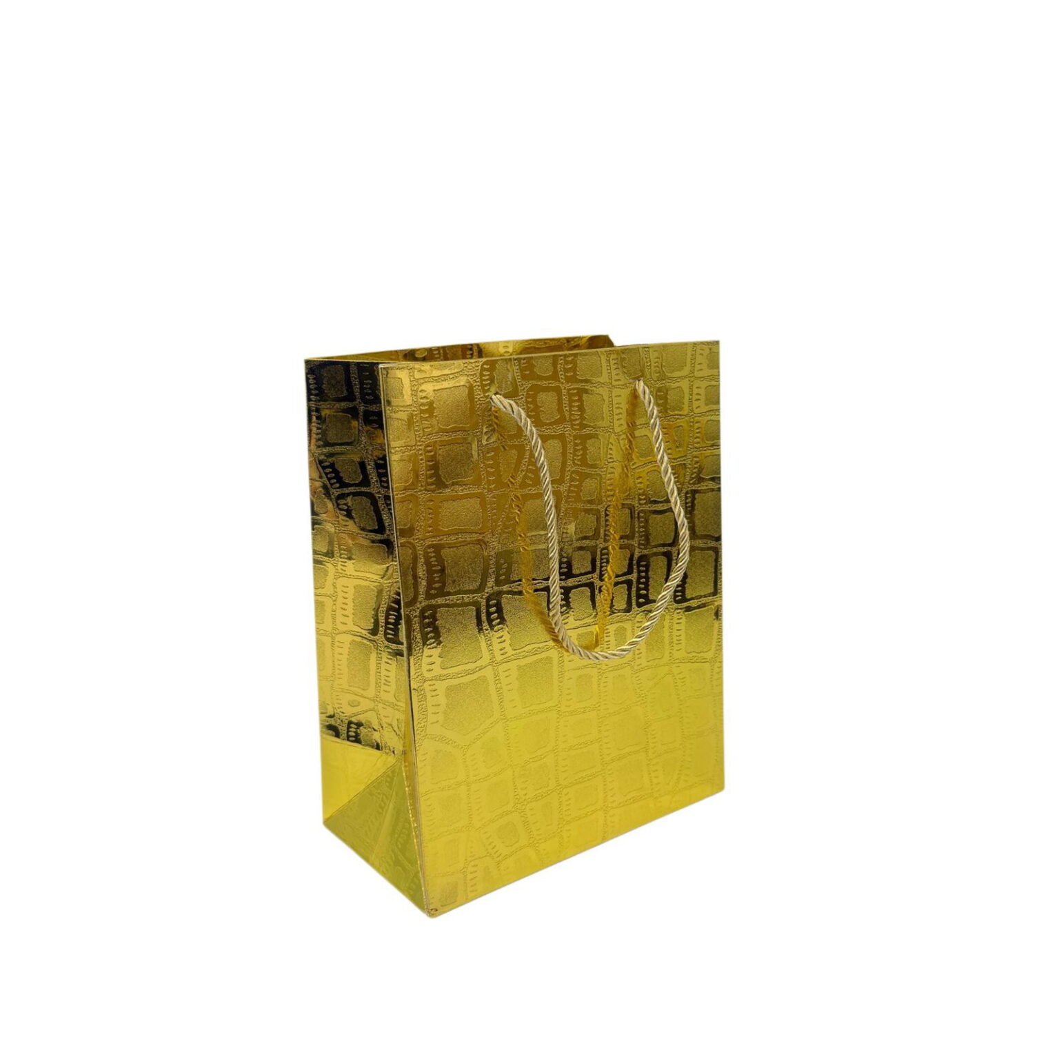 12 שקיות נייר דמוי עור זהב מטאלי גובה 23 ס”מ | מוצרי אריזה | דקל